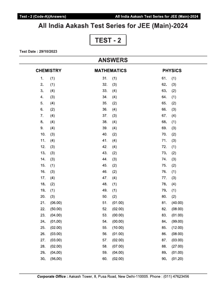 Second Step Aiats - 02 (A) 29-10-2023 Sol | PDF