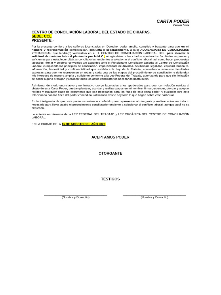 Carta Poder para Conciliación Laboral | PDF | Justicia | Crimen y violencia