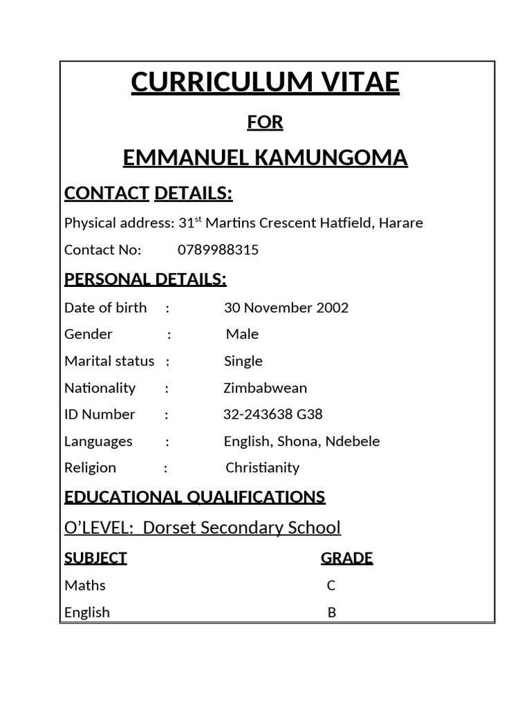 Emmanuel Kamungoma CV | PDF