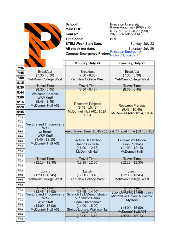Princeton STEM Schedule for Course Website (2023) | PDF