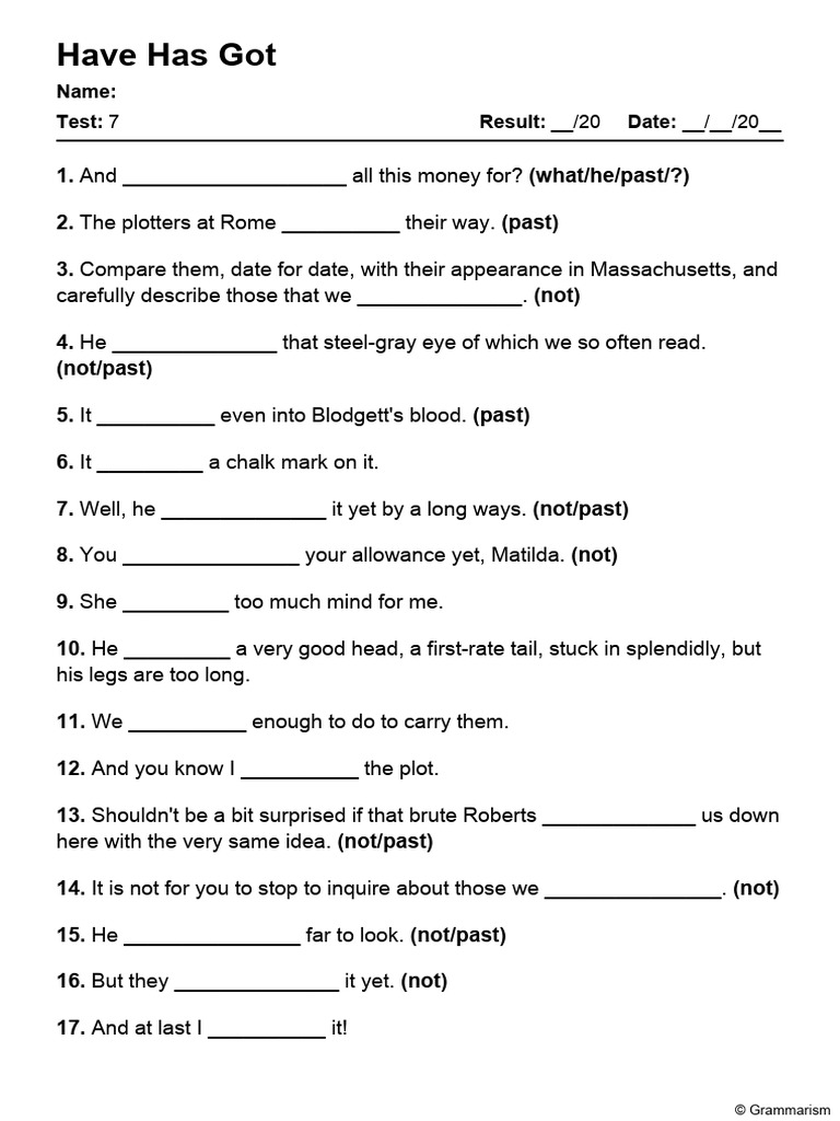 Grammarism Have Has Got Test 7 1003880 | PDF