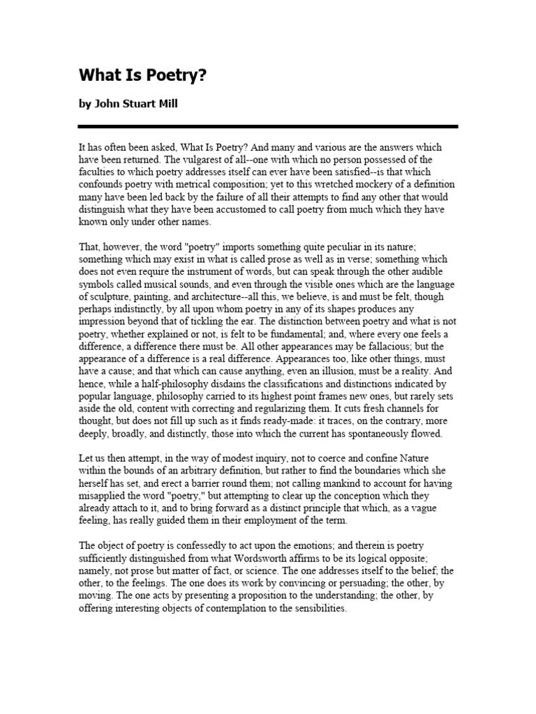 Understanding Poetry by John Stuart Mill | PDF | Poetry | Thought