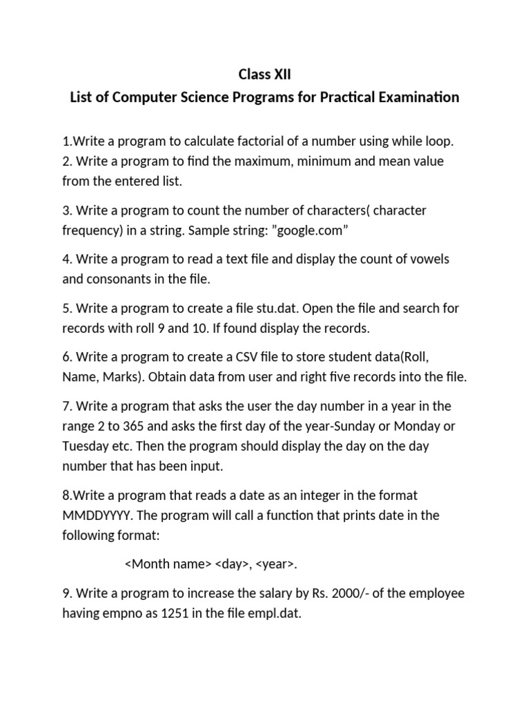 Class XII board practical | PDF