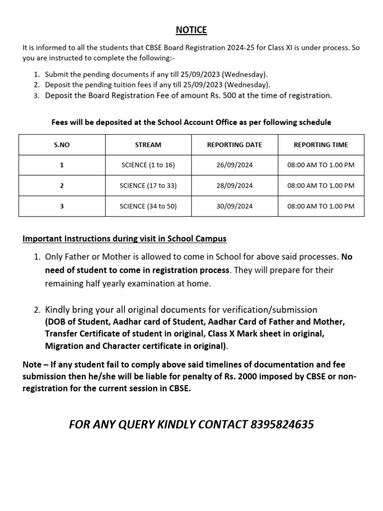 Notice 11th Science | PDF