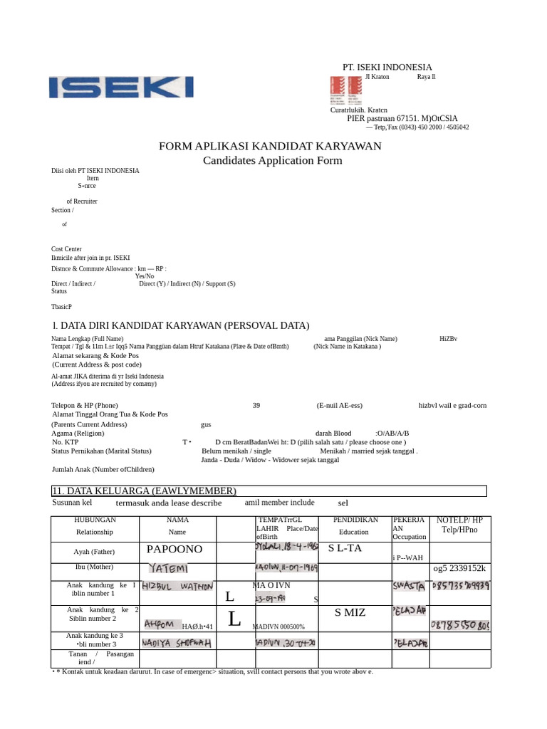 Formulir Aplikasi PT Iseki Indonesia | PDF