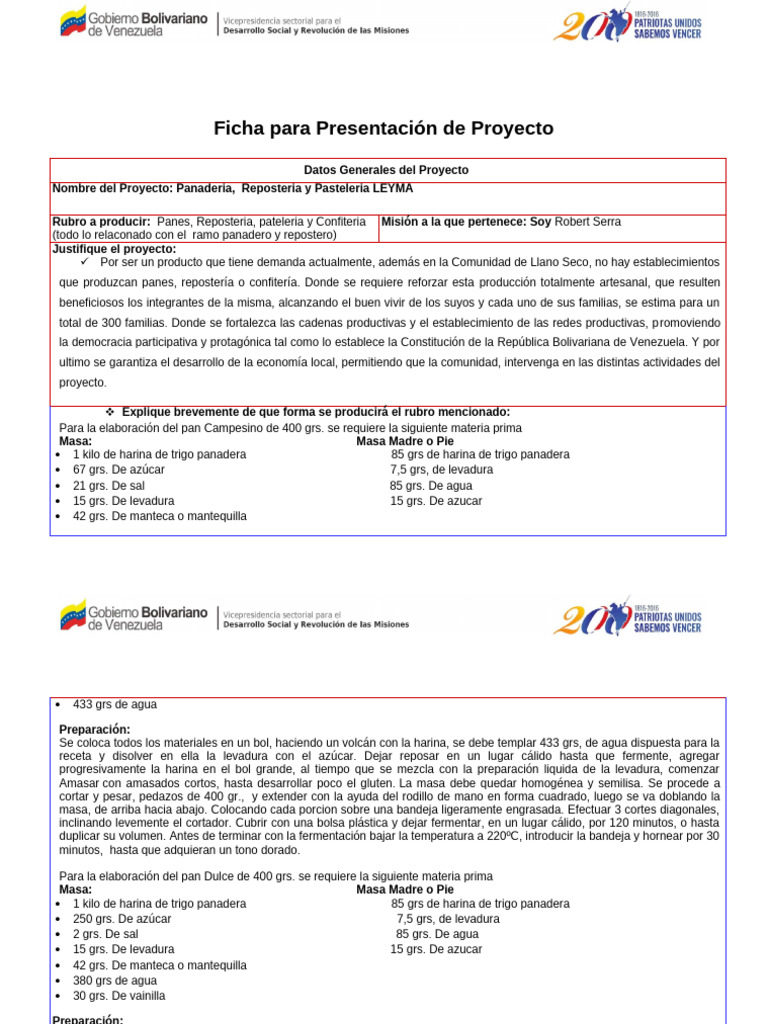 Ficha de Proyecto Soy Joven Robert Serra | PDF | Panes | Confitería