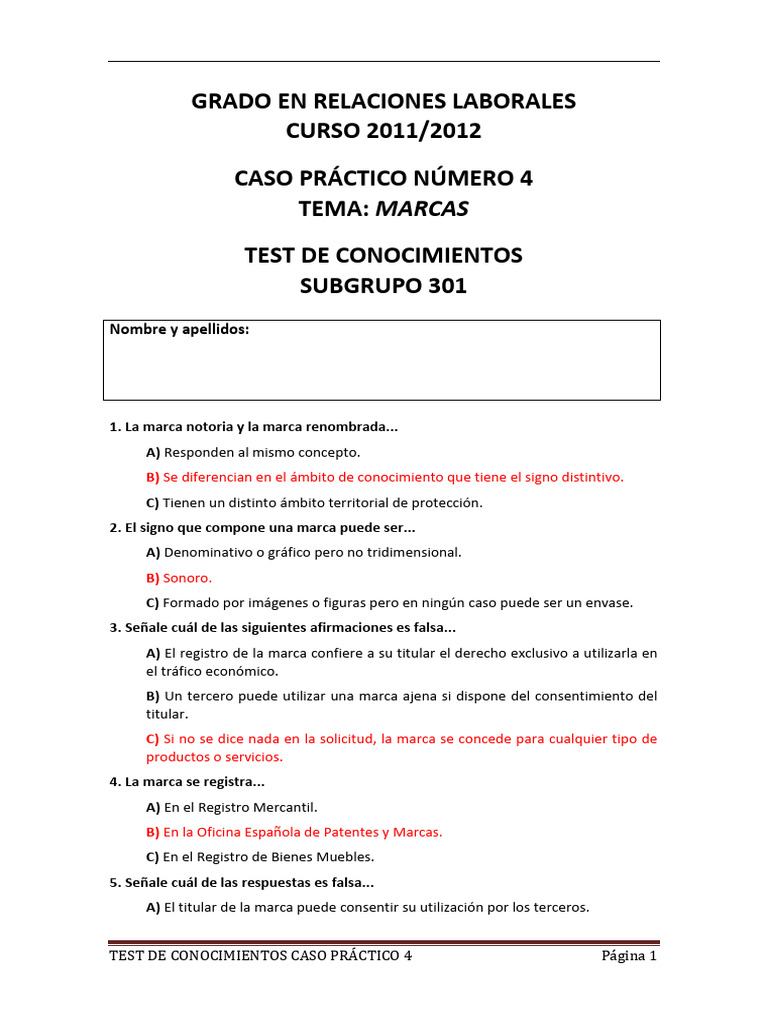 TEST CP4 301 Con Respuestas | PDF | Marca | Daños y perjuicios