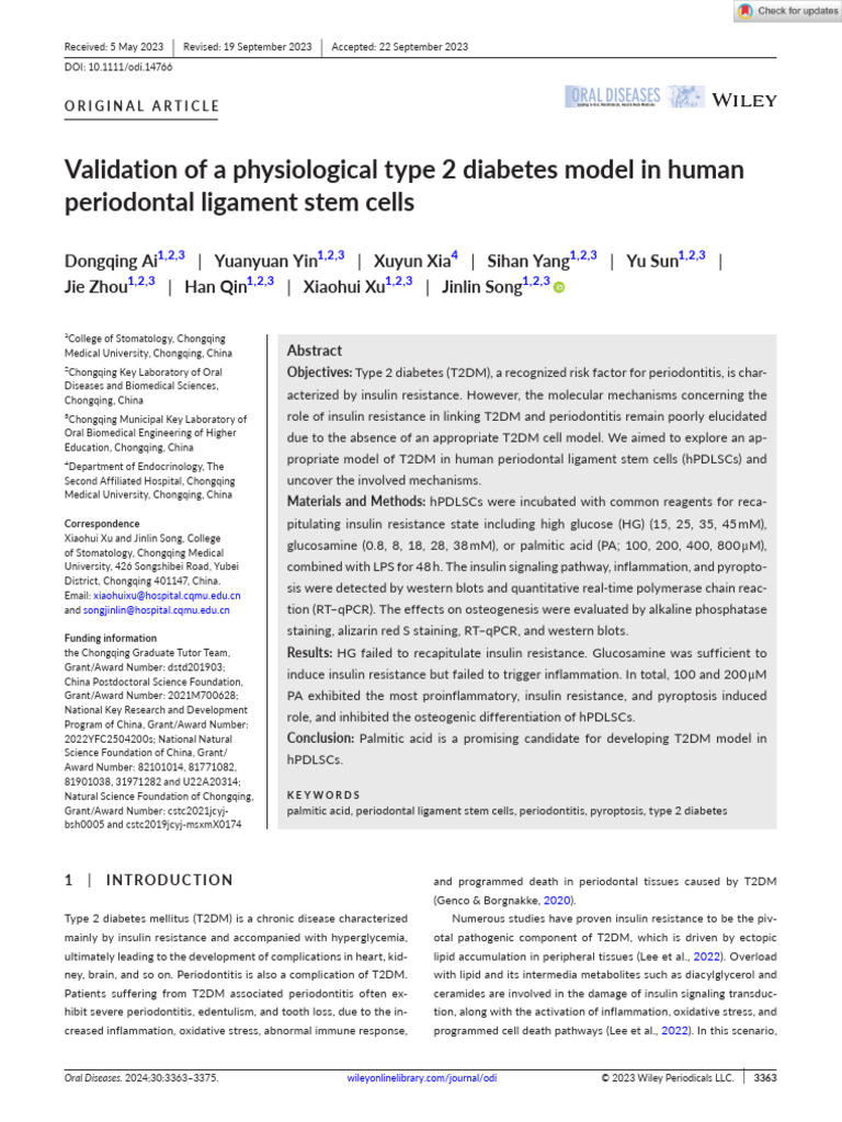 Oral Diseases - 2023 - Ai - Validation of A Physiological Type 2 ...