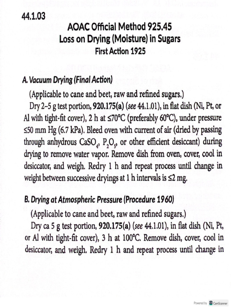 AOAC 925.45 Humedad Panela | PDF
