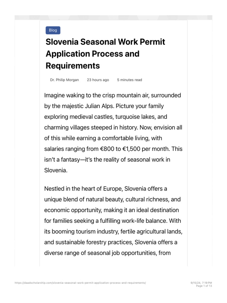 Slovenia Seasonal Work Permit Application Process and Requirements ...