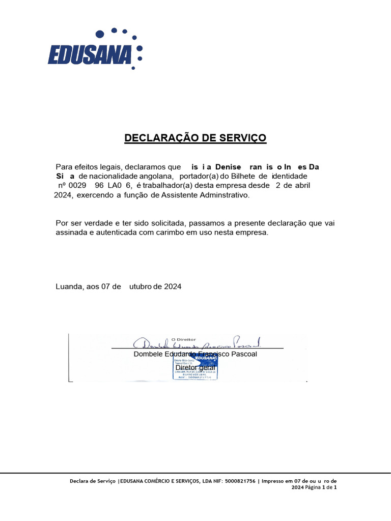 Declaração de Serviço | PDF