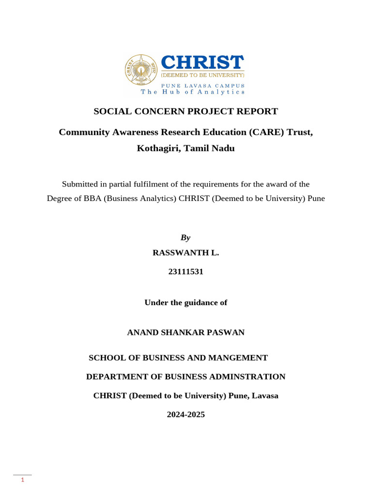 Social Concern Project Report 2024 | PDF | Non Governmental ...