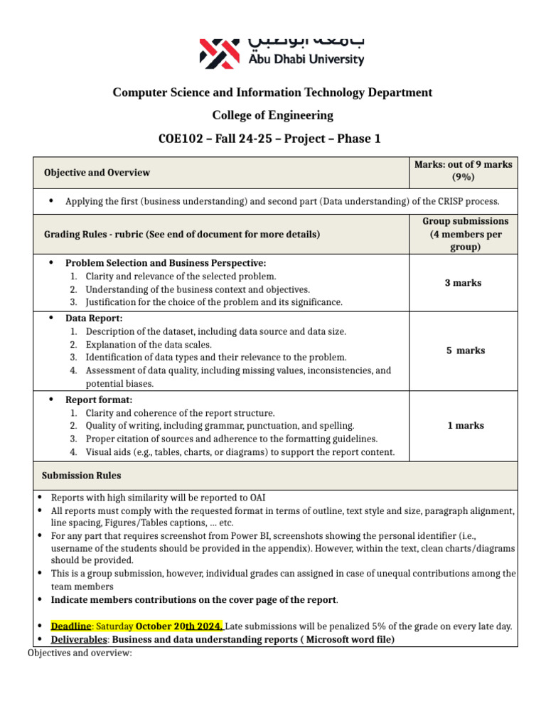 Spring 24 - 25 - COE102 - Project - Phase 1 | PDF | Data | Data Quality