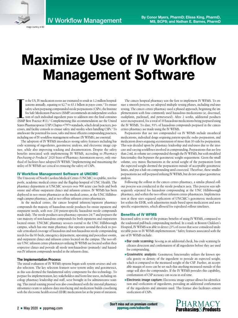 Maximize Use of IV Workflow Management Software | PDF | Pharmacy ...