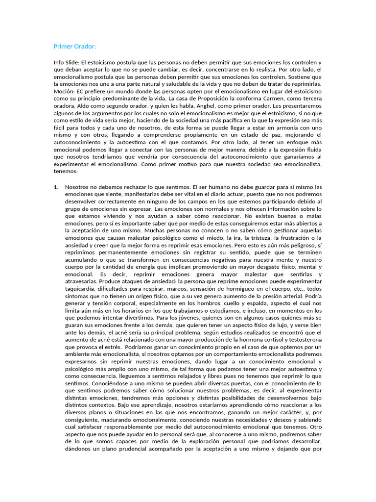 Argumento para Debate (Emocionalismo Vs Estoicismo) | PDF | Las ...