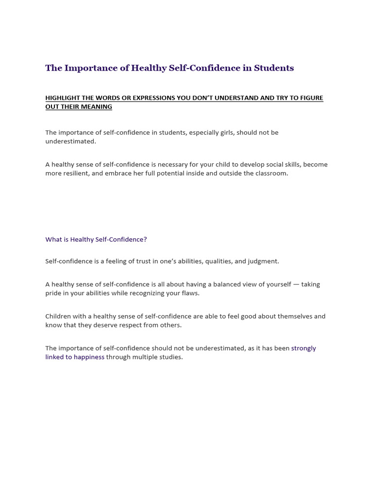 The Importance of Self-Confidence | PDF | Emotions | Psychology