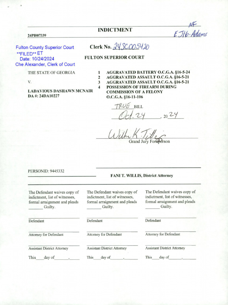 Fulton Co. Indictment: McNair Guilty | PDF | Assault | Crimes