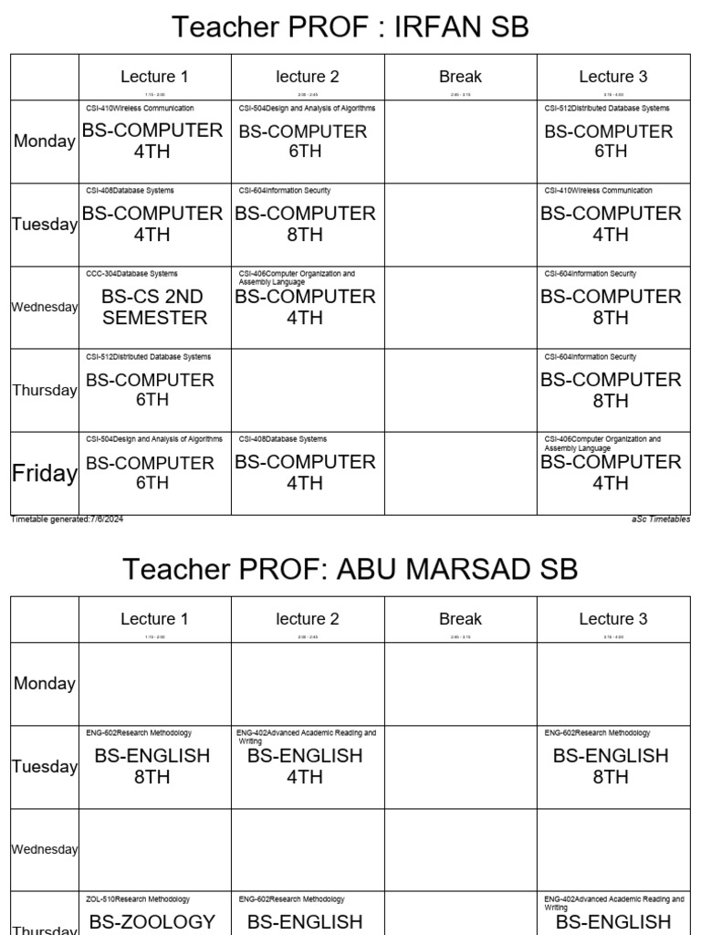 2024 Timetable for BS Programs | PDF | Academic Term