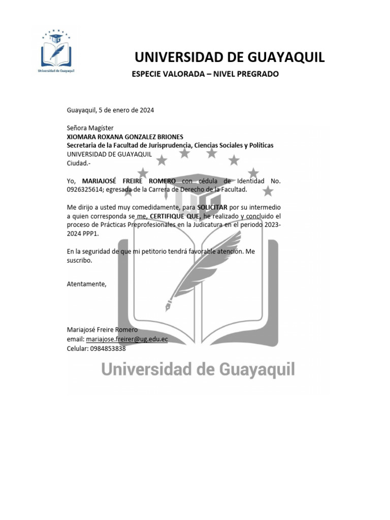 Solicitud Certificado Egresada para PPP | PDF | Derecho