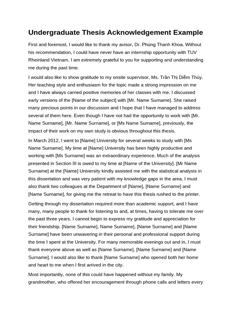 Undergraduate Thesis Acknowledgement Example | PDF | Thesis