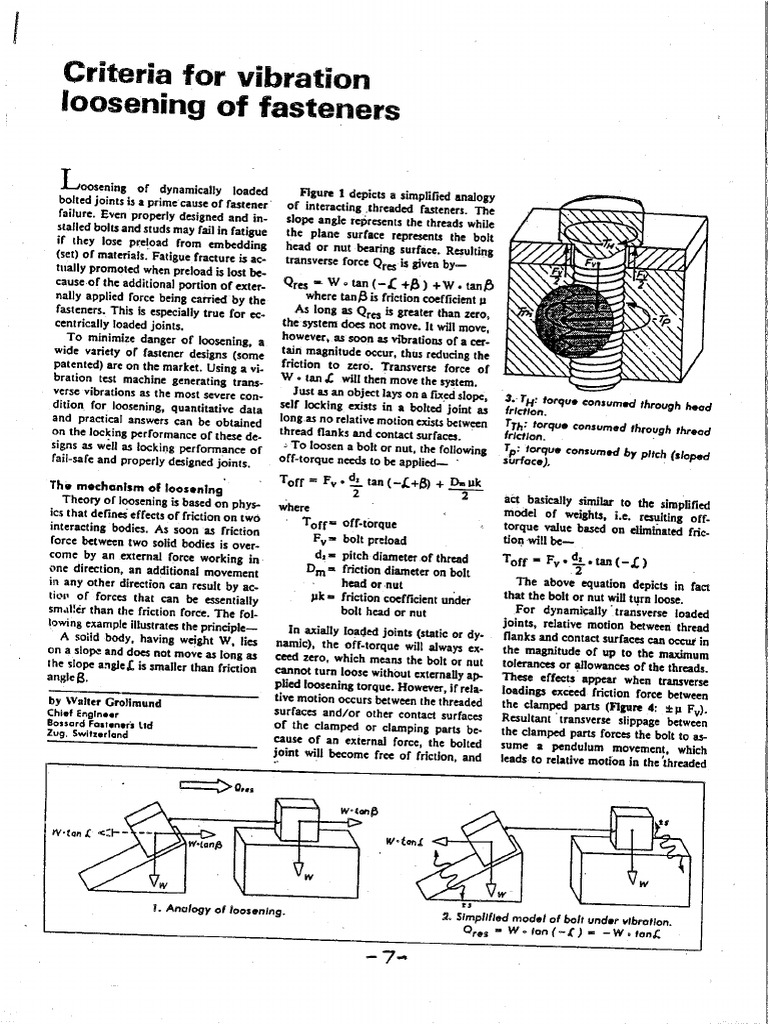 Criteria For Vibration Loosening of Fasteners | PDF