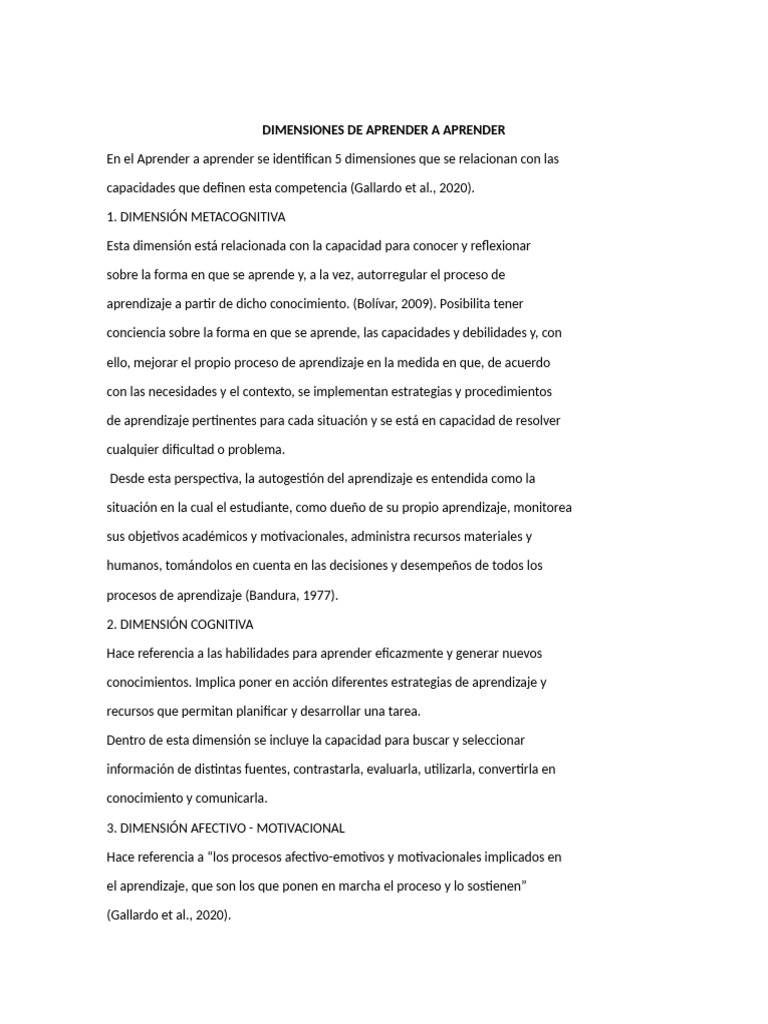 Dimensiones de Aprender A Aprender | PDF | Aprendizaje | Las emociones