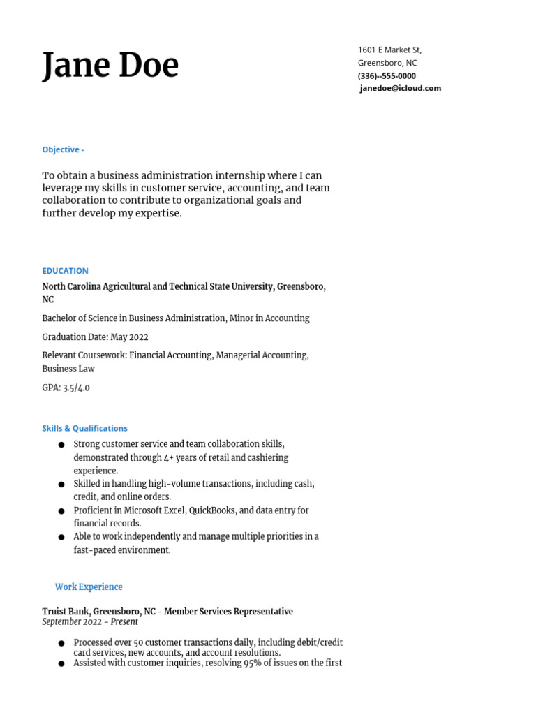 Resume (Jane Doe) | PDF | Business | Finance & Money Management