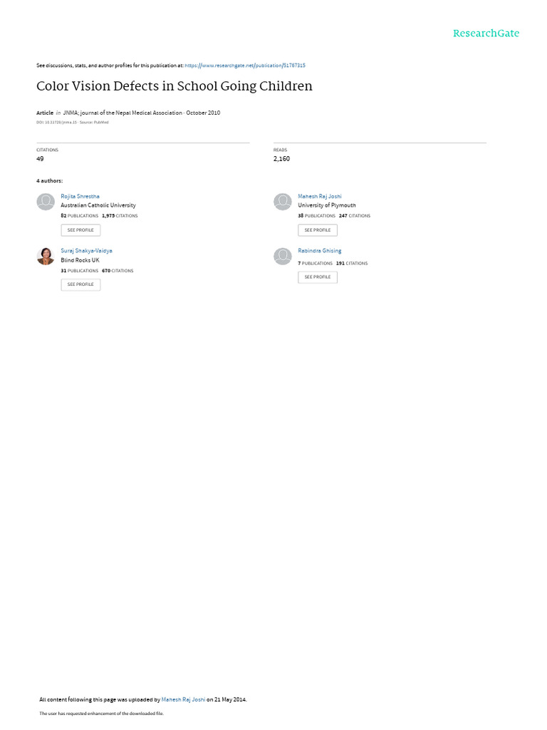 Color Vision Defects in School Going Children | PDF | Visual Impairment ...