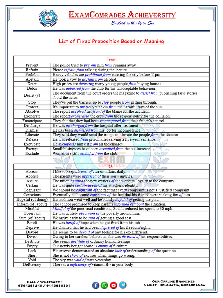 List of Fixed Preposition (ECAC) | PDF | Lifestyle