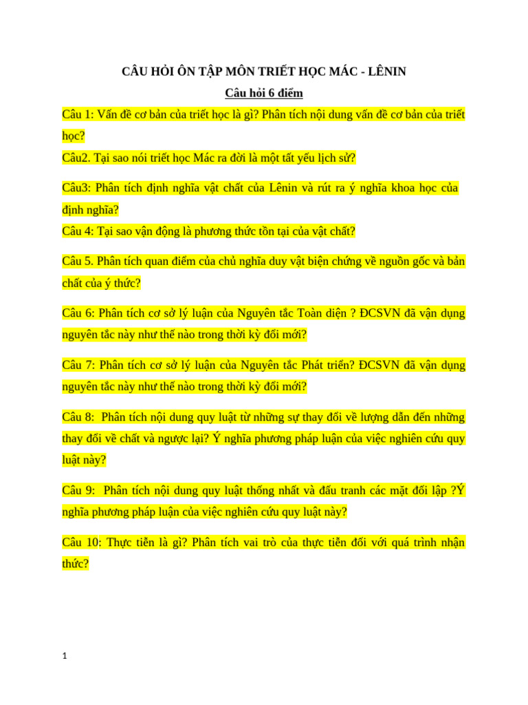 CÂU HỎI ÔN TẬP MÔN THML- HK3 | PDF