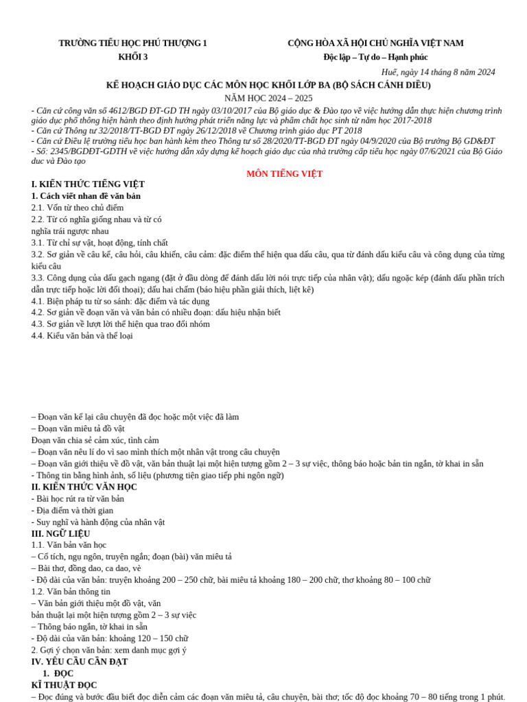 Phụ Lục 2 Khgd Khoi 3 - Năm Học 2024-2025 | PDF