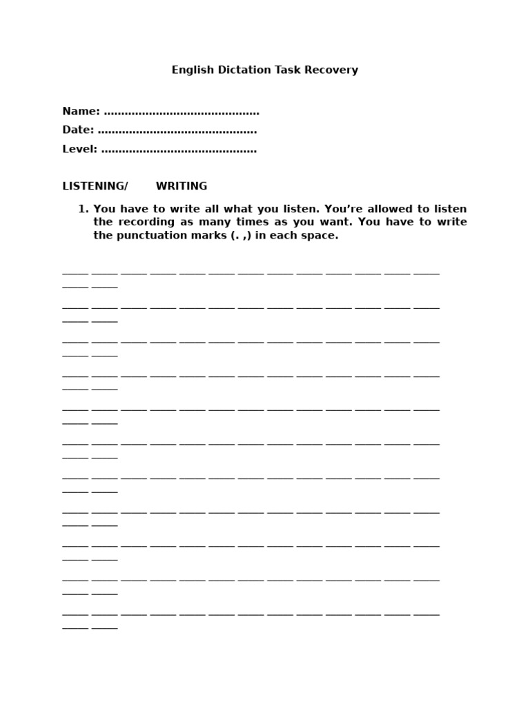 English Dictation Task Instructions | PDF