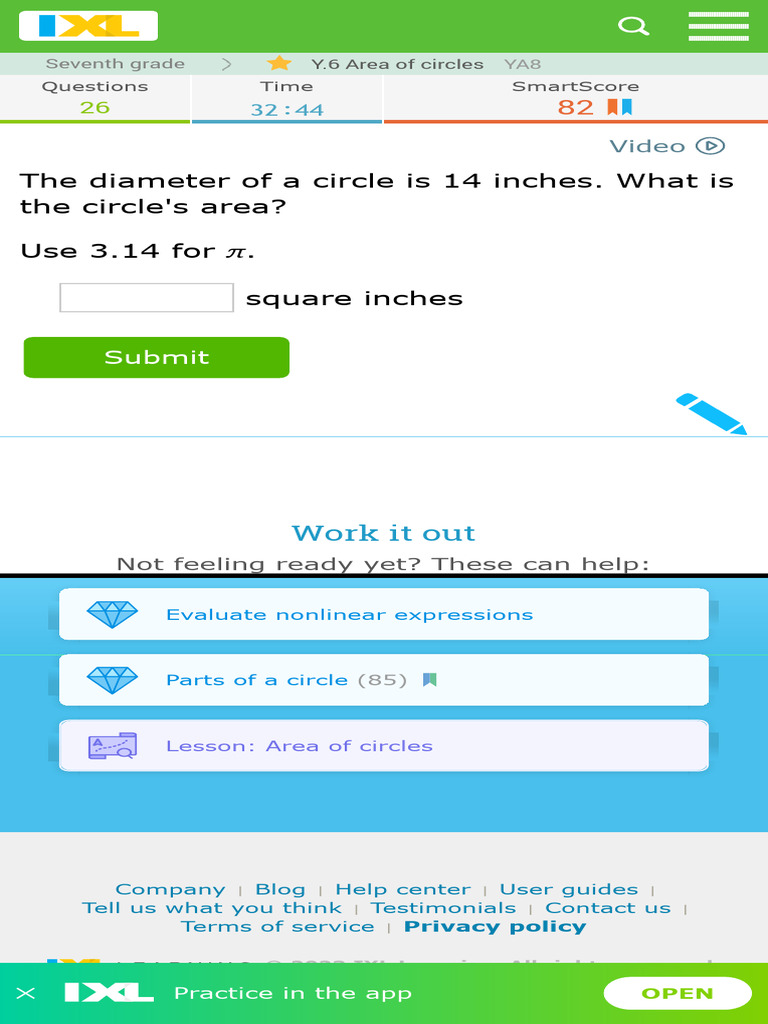 IXL Area of Circles 7th Grade Math 3 | PDF