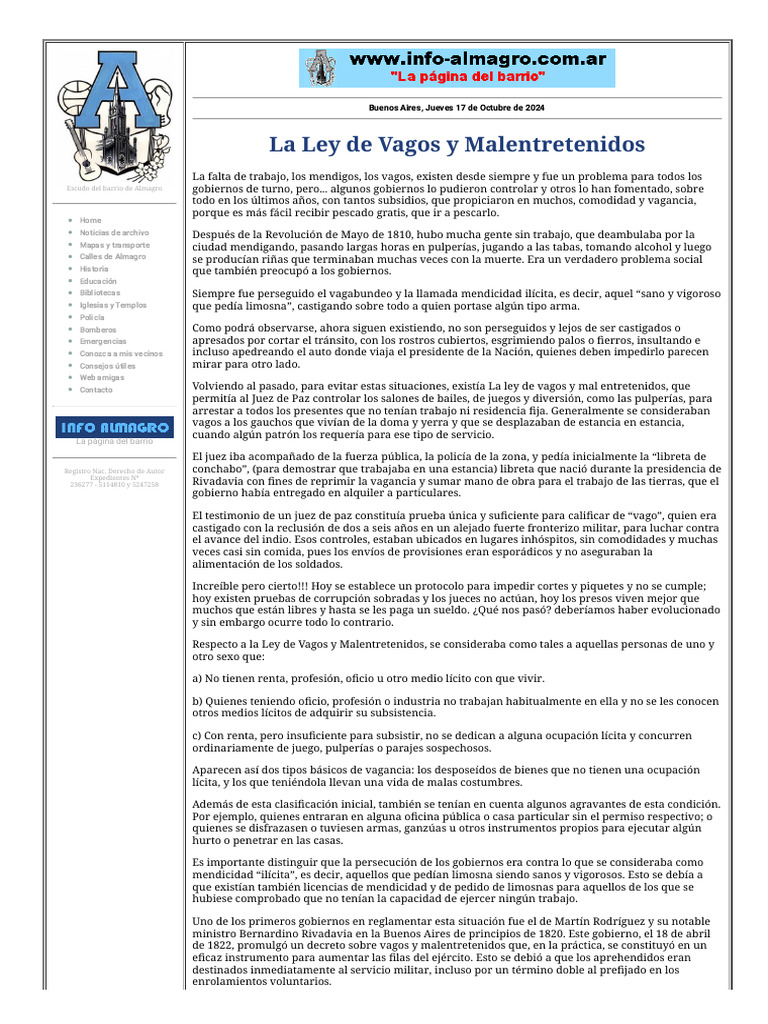 Ley de Vagos y Malentendidos - INFO-ALMAGRO | PDF | Política