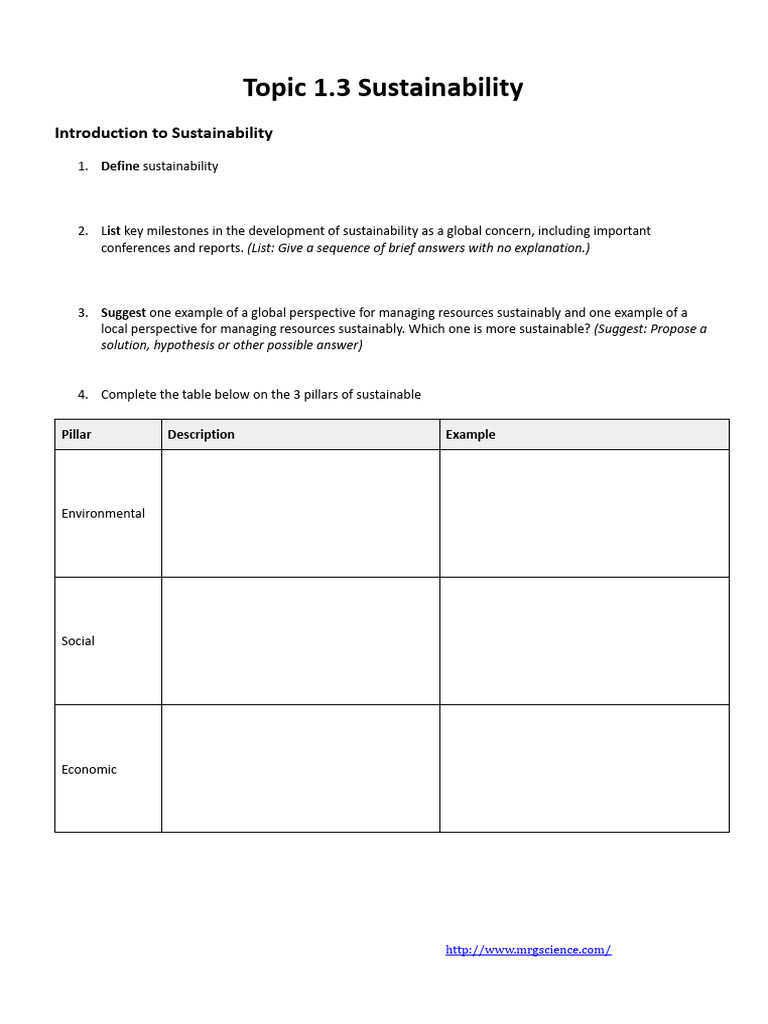 Topic 1.3 Sustainability Practice Questions | PDF | Sustainability ...