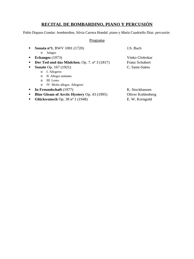 Programa Recital Abril y Junio 2012 | PDF