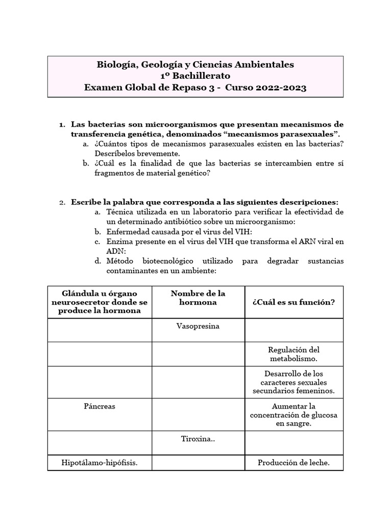 Repaso 3 Global 1 Bach | PDF | Sistema nervioso | Neurona