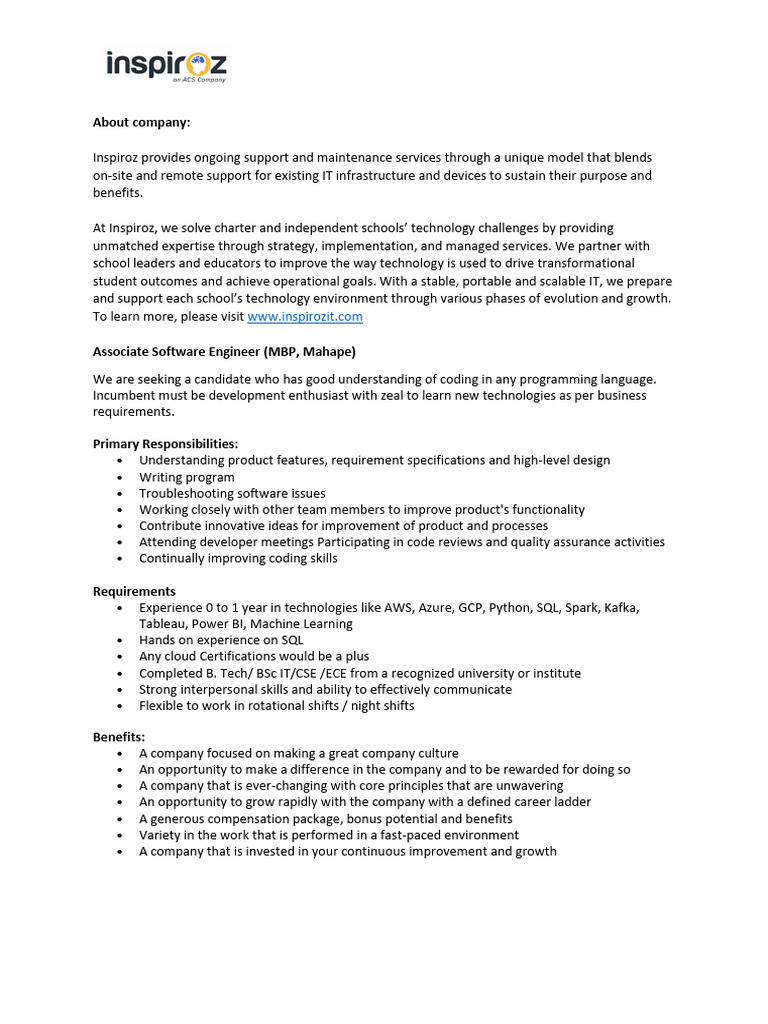 JD - Associate Software Engineer | PDF | Business