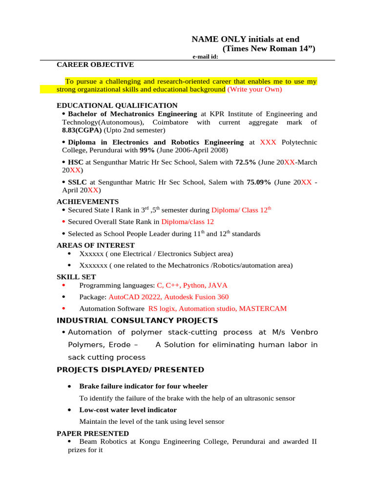 Resume Format Model-1 | PDF | Engineering