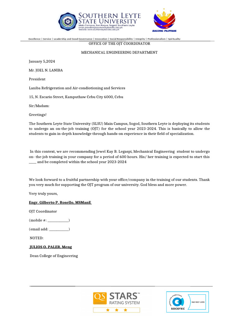 QF IN06 OJT Recommendation Letter 2 | PDF