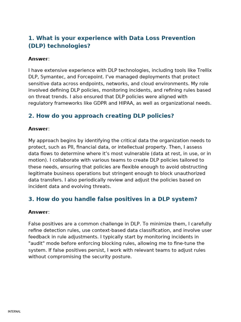 DLP Manger Interview Question | PDF | Computer Security | Security