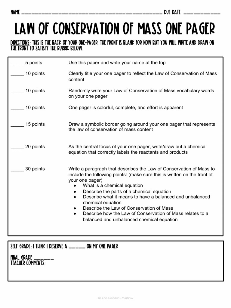 Conservation of Mass One Pager Guide | PDF