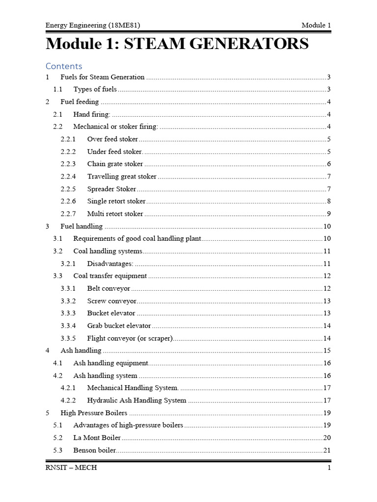 Energy Energineering Module 1 Steam Generator | PDF | Boiler | Fuels