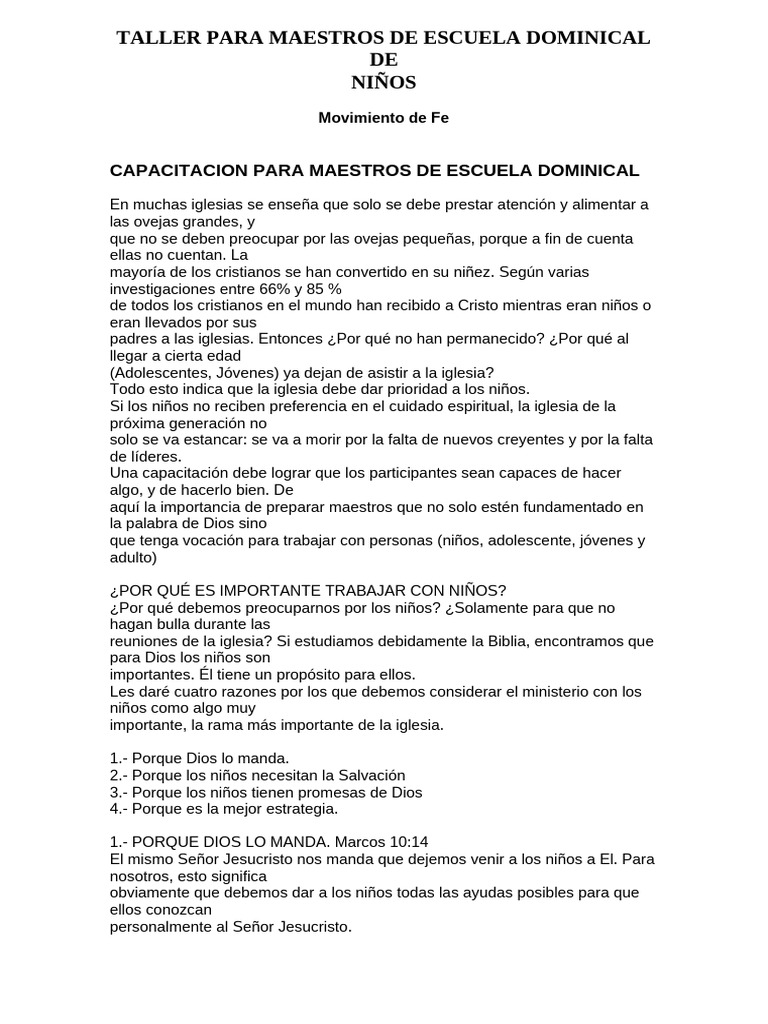 Taller para Maestros de Escuela Dominical de Niños | PDF | Oración | Cristo (título)