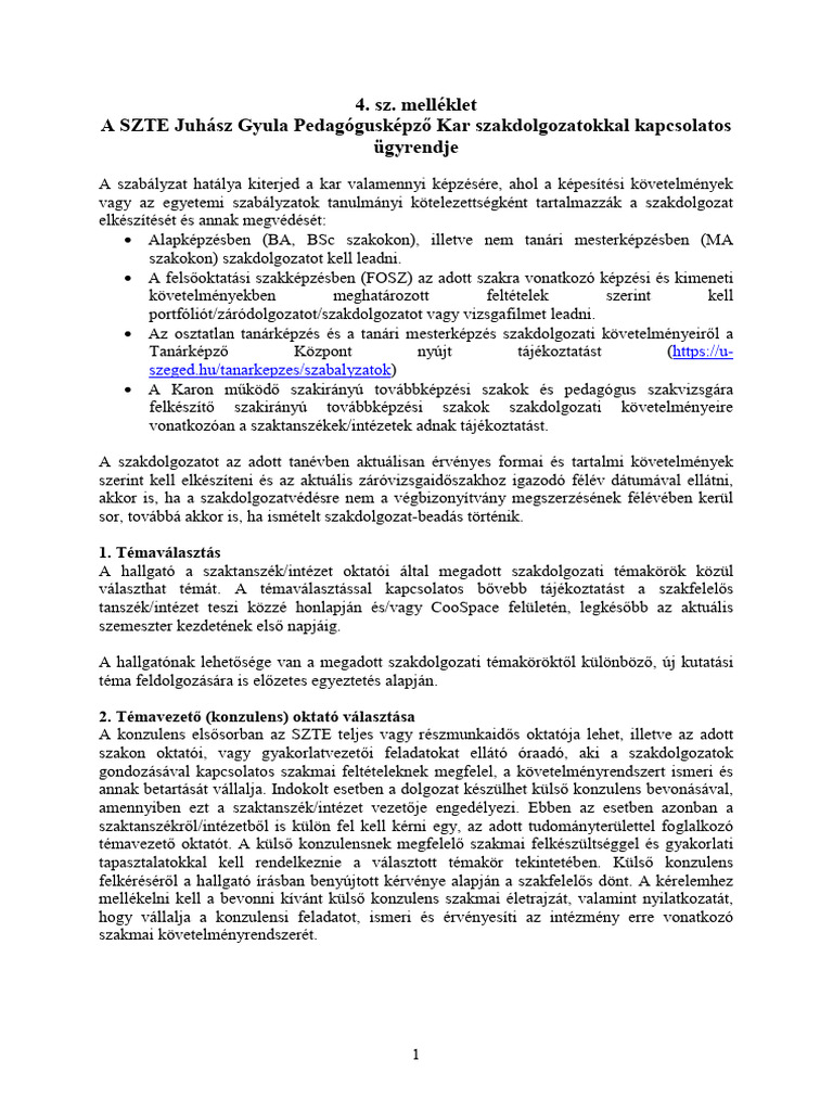 Sz. Melleklet Jgypk Szakdolgozat Ugyrend | PDF