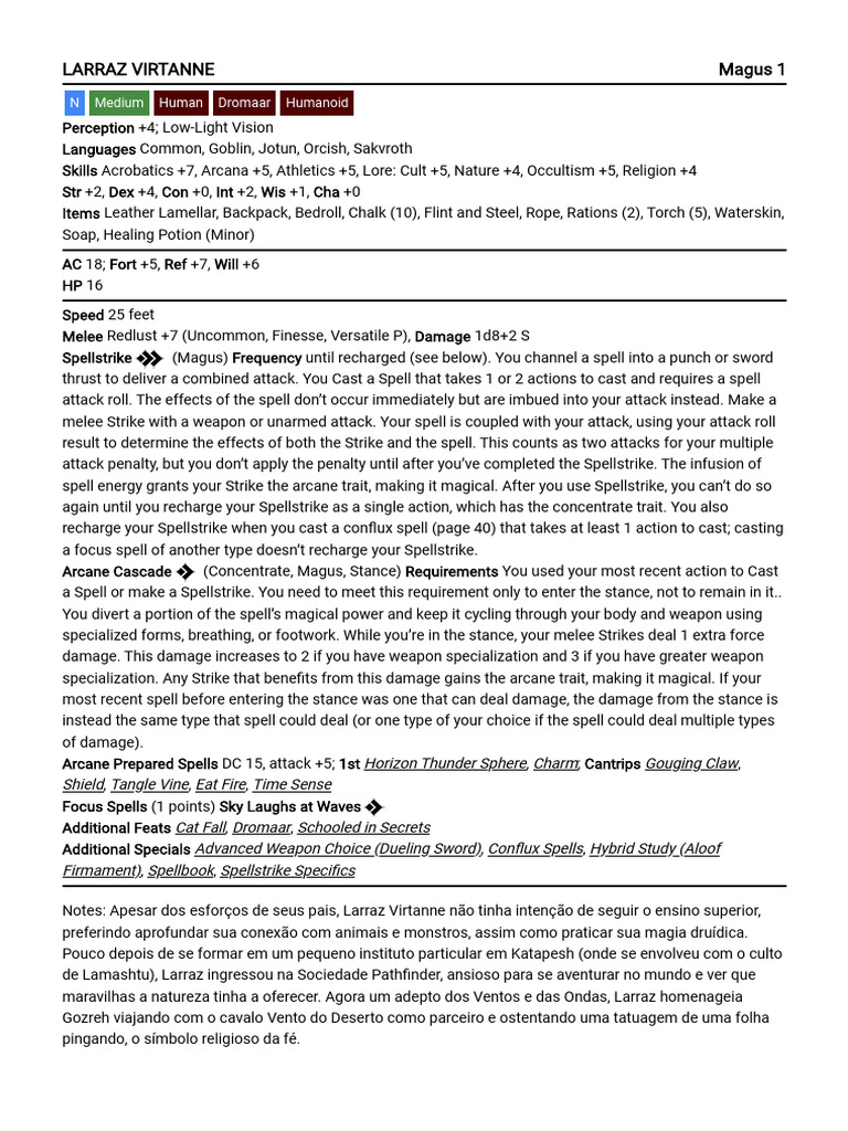 Larraz Virtanne LV 1 Pathbuilder 2e | PDF