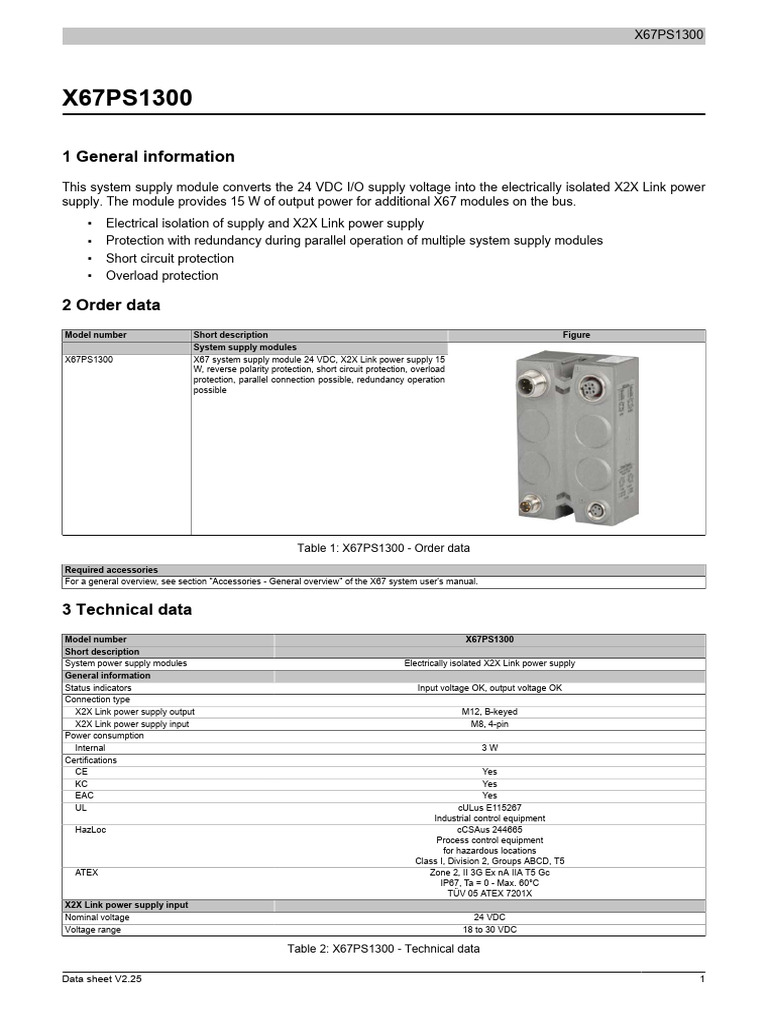 X67PS1300 System Supply Module Data Sheet | PDF | Power Supply ...