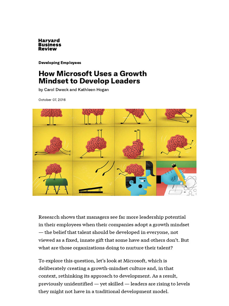 Dweck 2016 How Microsoft Uses a Growth Mindset to Develop Leaders | PDF | Mindset | Social ...