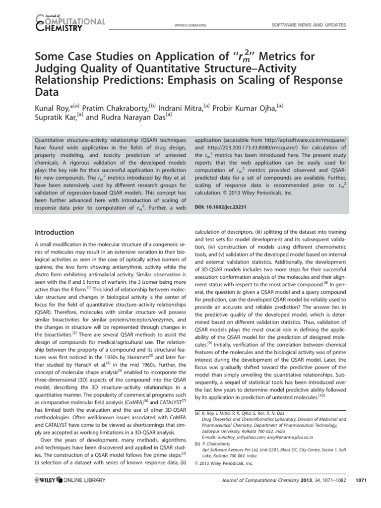 Roy r2m | PDF | Quantitative Structure–Activity Relationship | Applied Mathematics