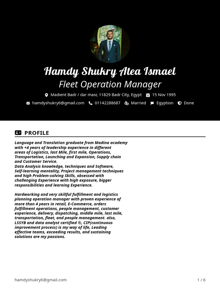 Hamdy Shukry Atea Ismael CV Fleet Manager 20240530 1 | PDF | Logistics | Performance Indicator